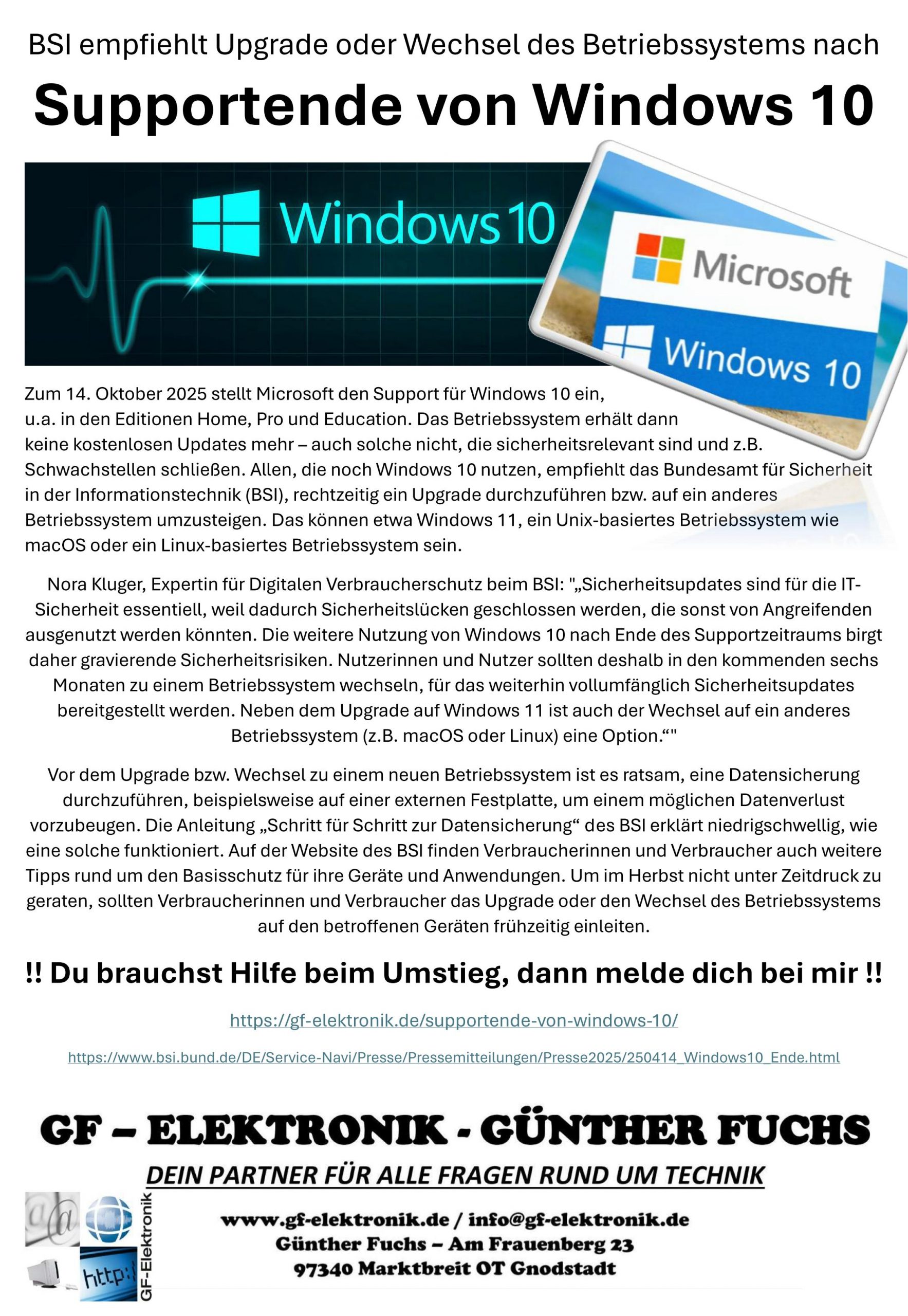 Supportende Windows 10 – GF-ELEKTRONIK